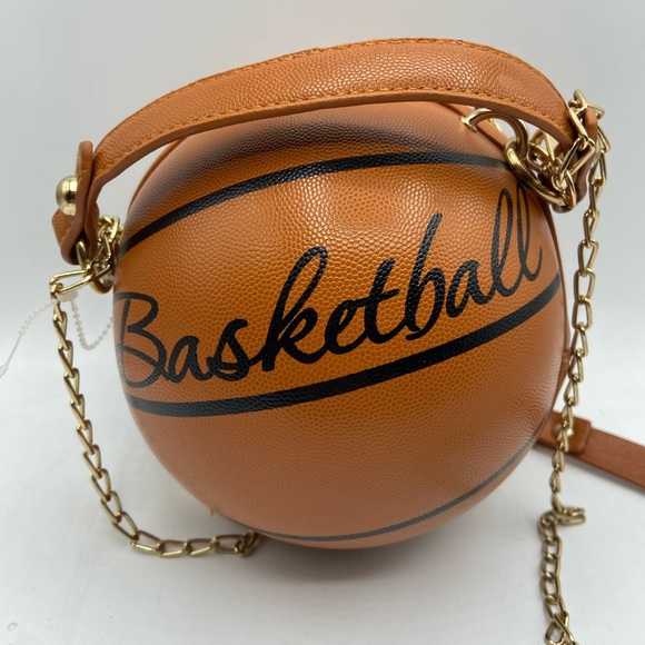Bags | Tan And Gold Mini Basketball Crossbody Bag | Poshmark